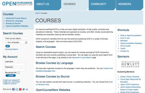 Tool Entry: OpenCourseWare Consortium: Courses | Virtual Tool Cupboard ...